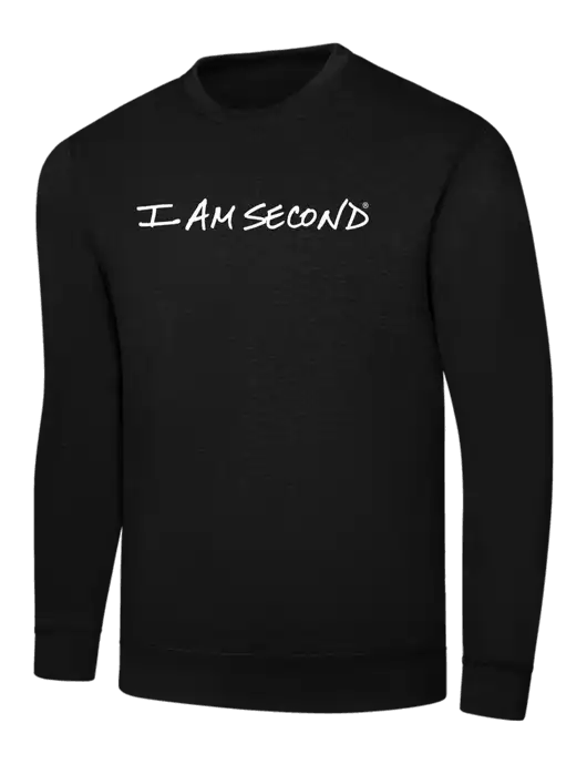 Black 7.8 oz Ring Spun Crew Sweatshirt w/I Am Second Logo