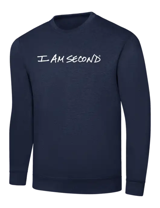 Navy 7.8 oz Ring Spun Crew Sweatshirt w/I Am Second Logo