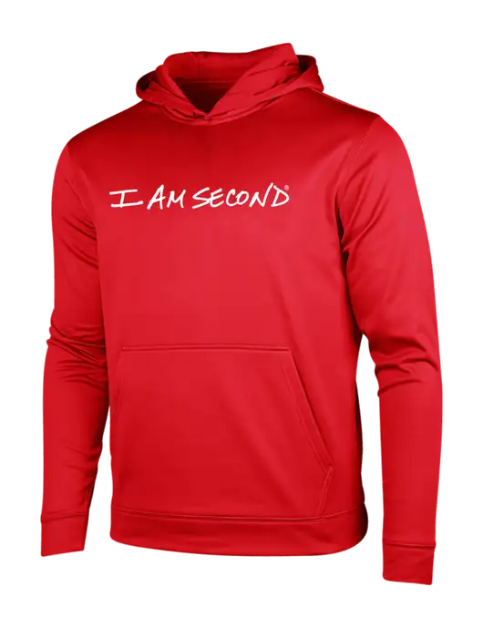 Deep Red Sport-Wick Fleece Hooded Pullover w/I Am Second Logo