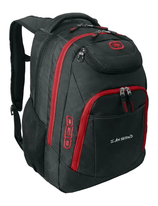 OGIO Dark Grey/Red Excelsior Laptop Backpack w/I Am Second Logo