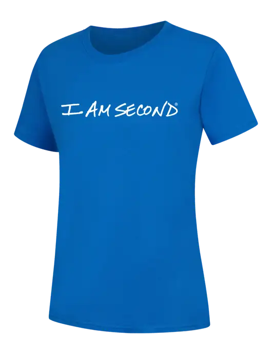 Womens Royal Blue Core Blend Tee w/I Am Second Logo